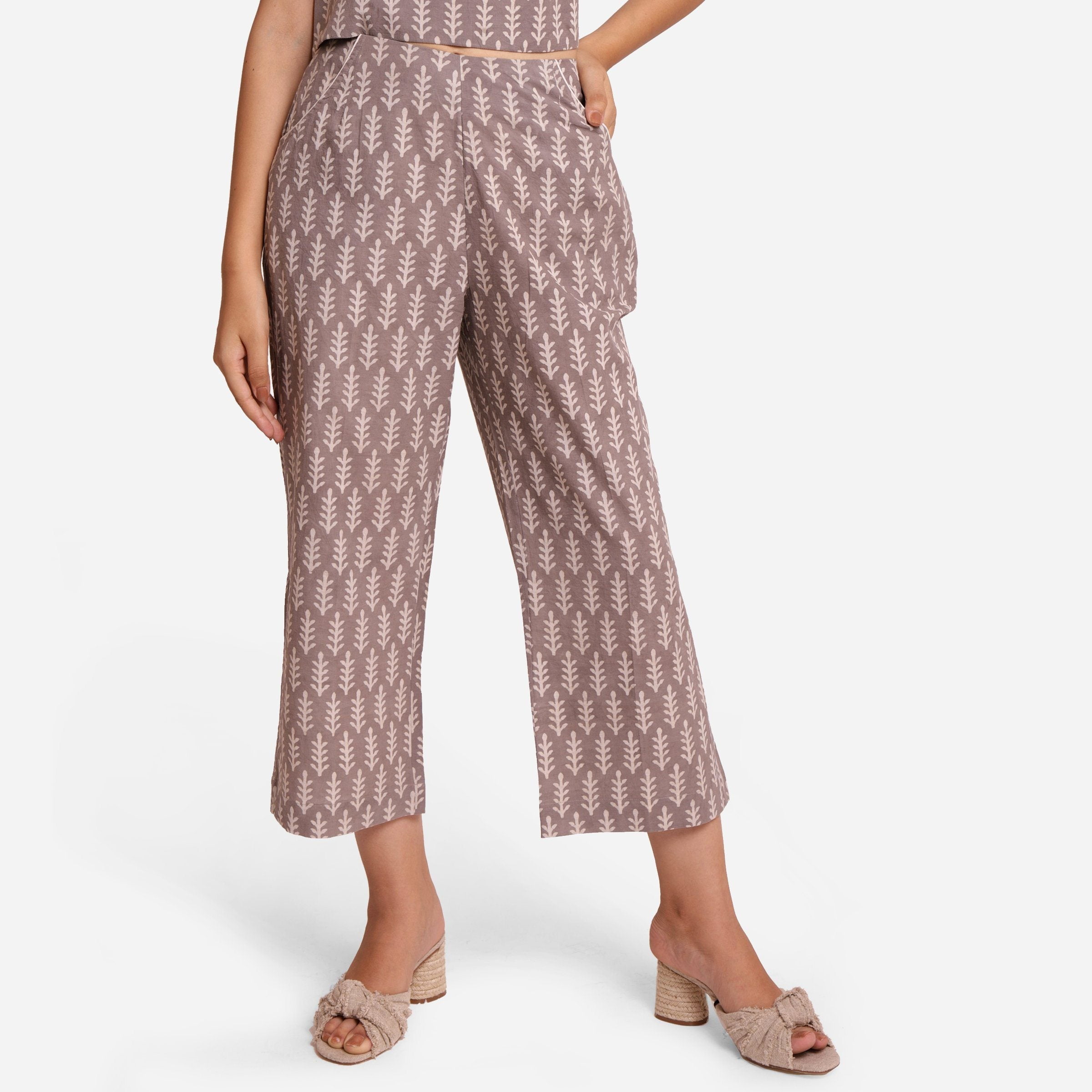 Grey Dabu Block Printed Mid-Rise Cotton Culottes - Walmart.com