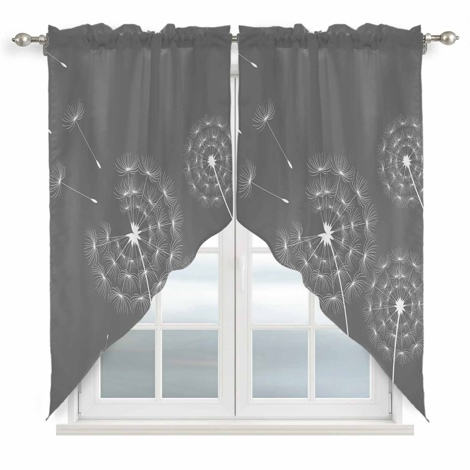 Grey Dandelion Swag Curtains Abstract Art Simple Floral Swag Valances ...