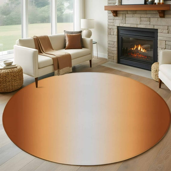 Grey Dark Brown Ombre 6ft Round Rug, Modern Abstract Art Gradient Non ...