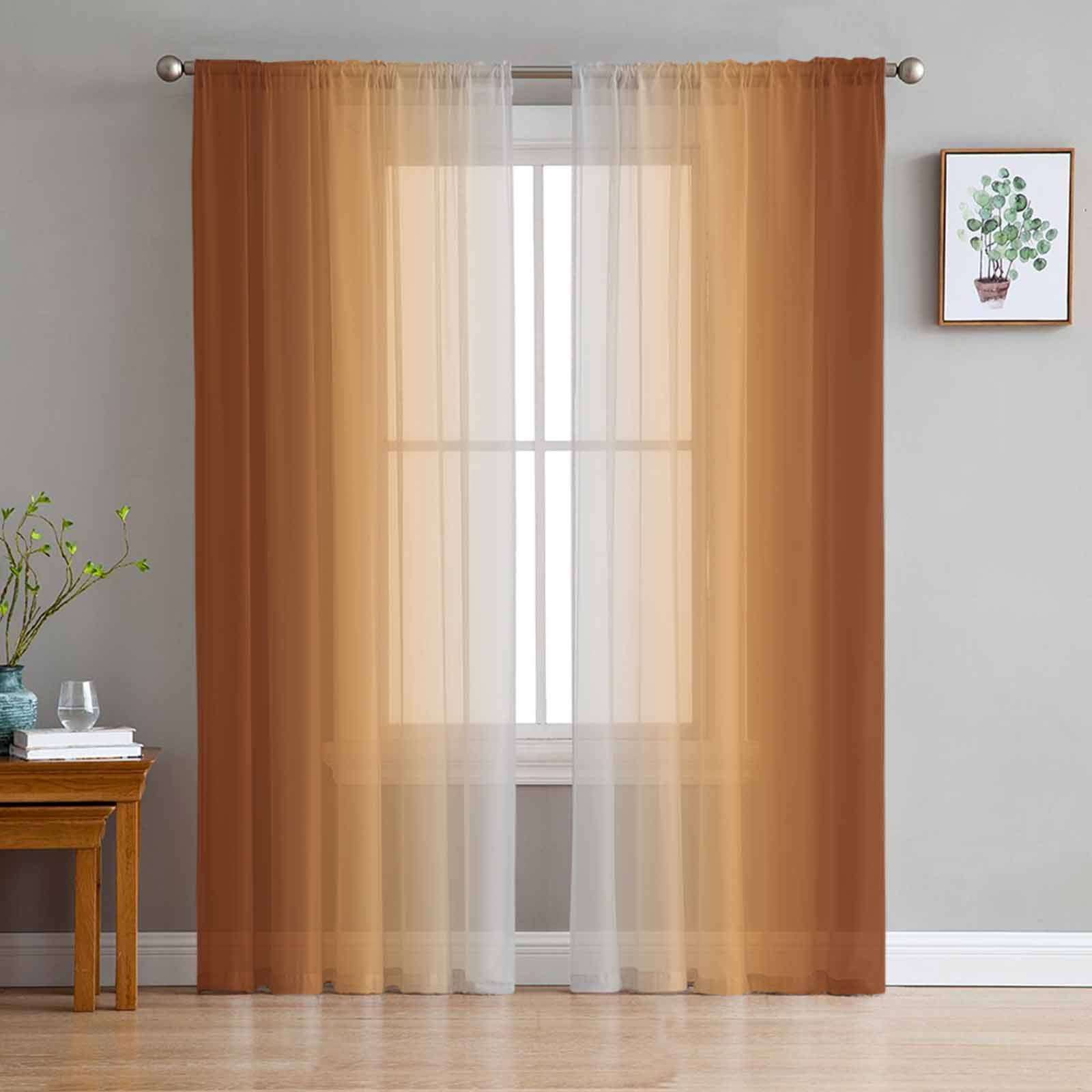 Grey Dark Brown Ombre Semi Sheer Window Curtains 108 Inches Long ...
