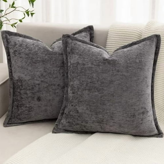 Grey Decorative Throw Pillow Covers 24x24 Inch Set of 2 Cozy Soild ...