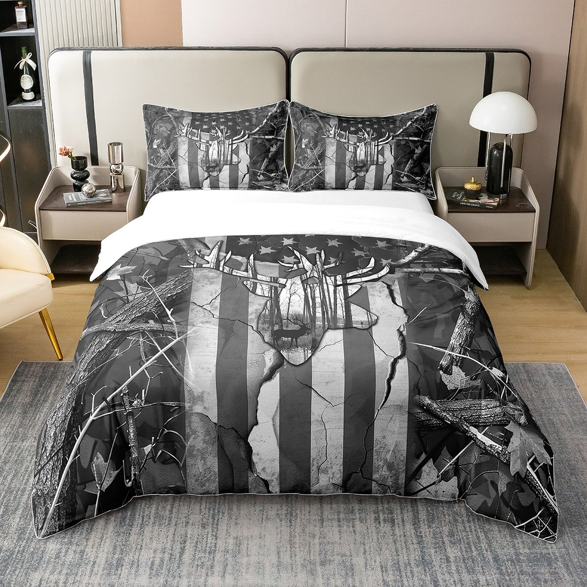 Grey Deer 100% Organic Cotton Duvet Cover For Adults Men Women Retro ...