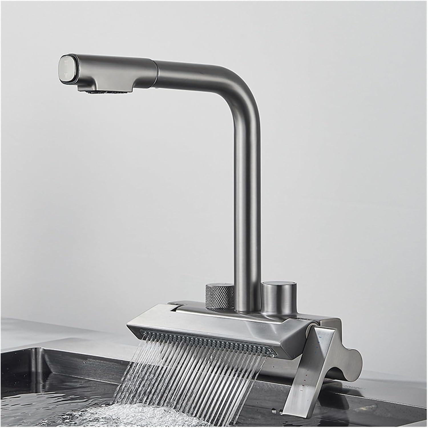 Grey Digital Display Kitchen Faucet Rain Waterfall Dish Washing Pool ...