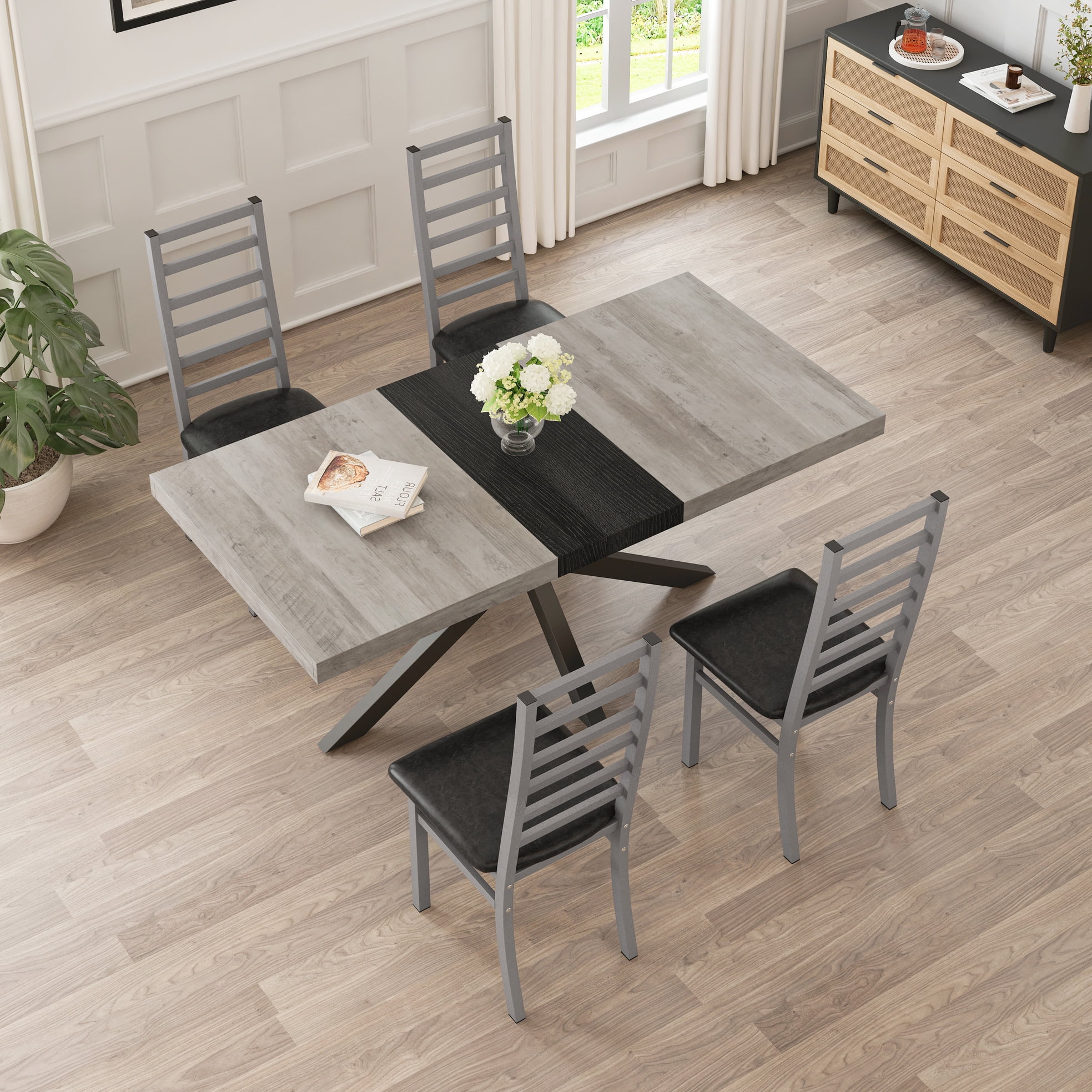 Grey Dining Chair With Rectangular Storage Table - 4 Retro Style ...