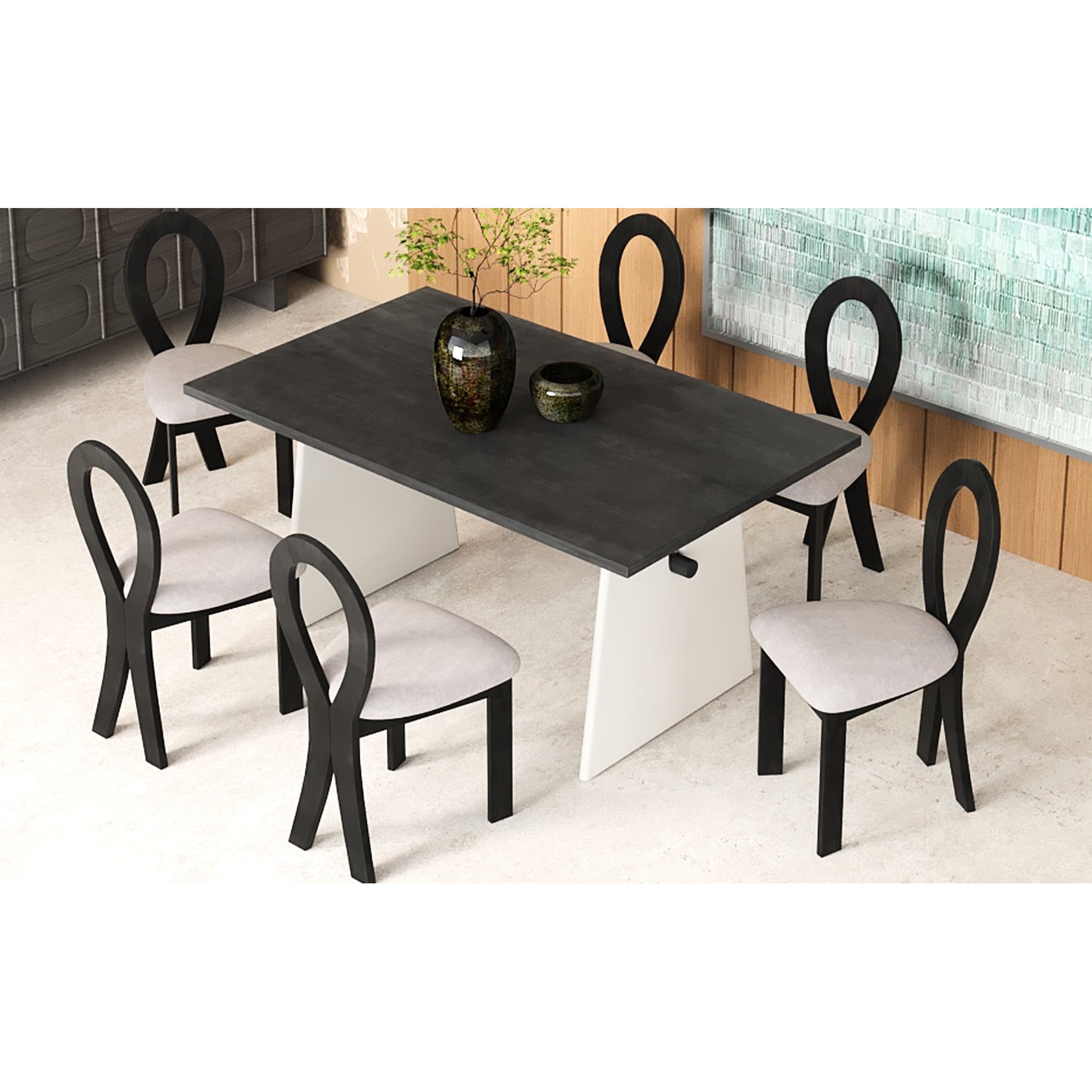 Grey Dining Room With Rectangular Table & Functional Chairs 7 And Chair ...