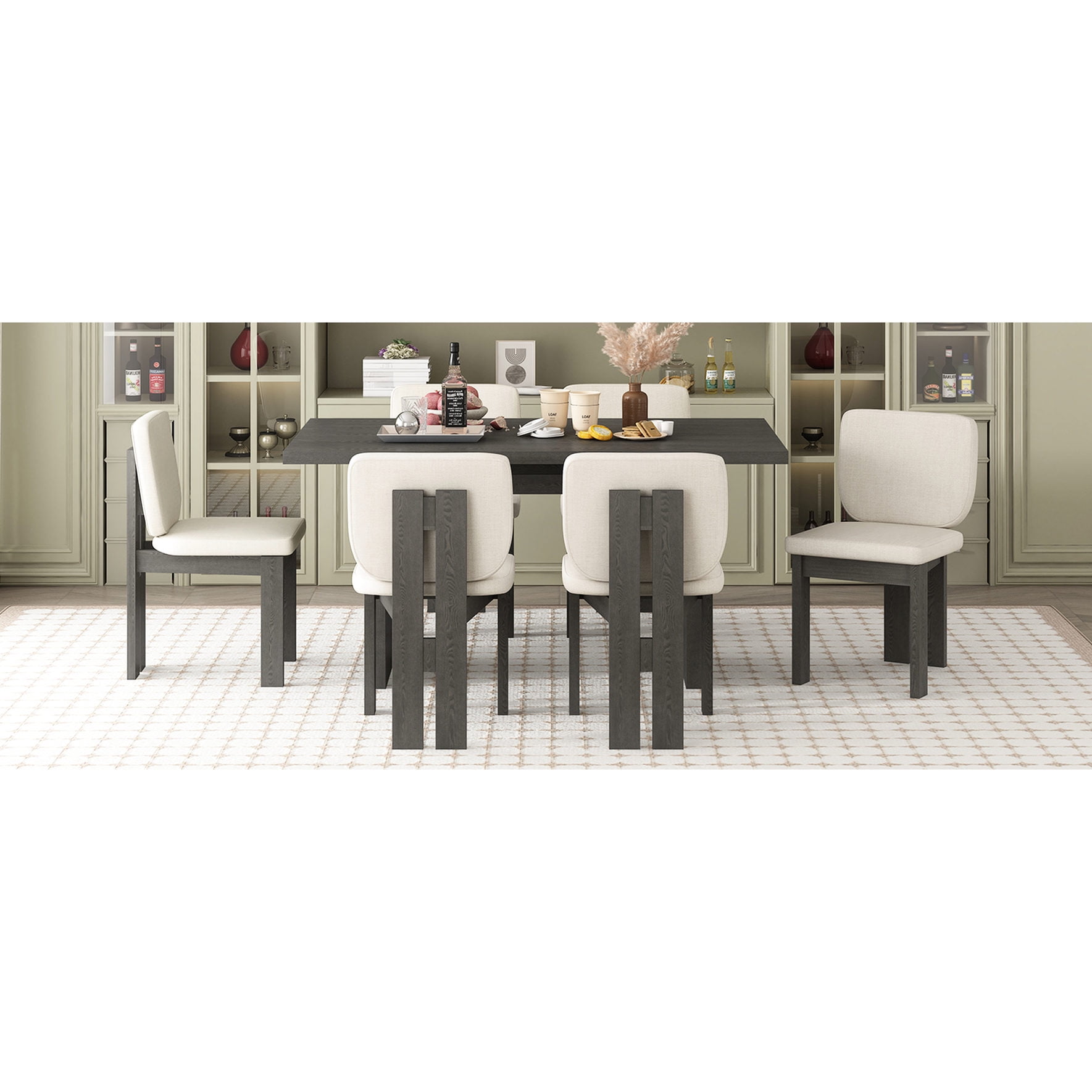Grey Dining Set, Solid Rubber Wood Chairs - Elegant Design - Farmhouse ...