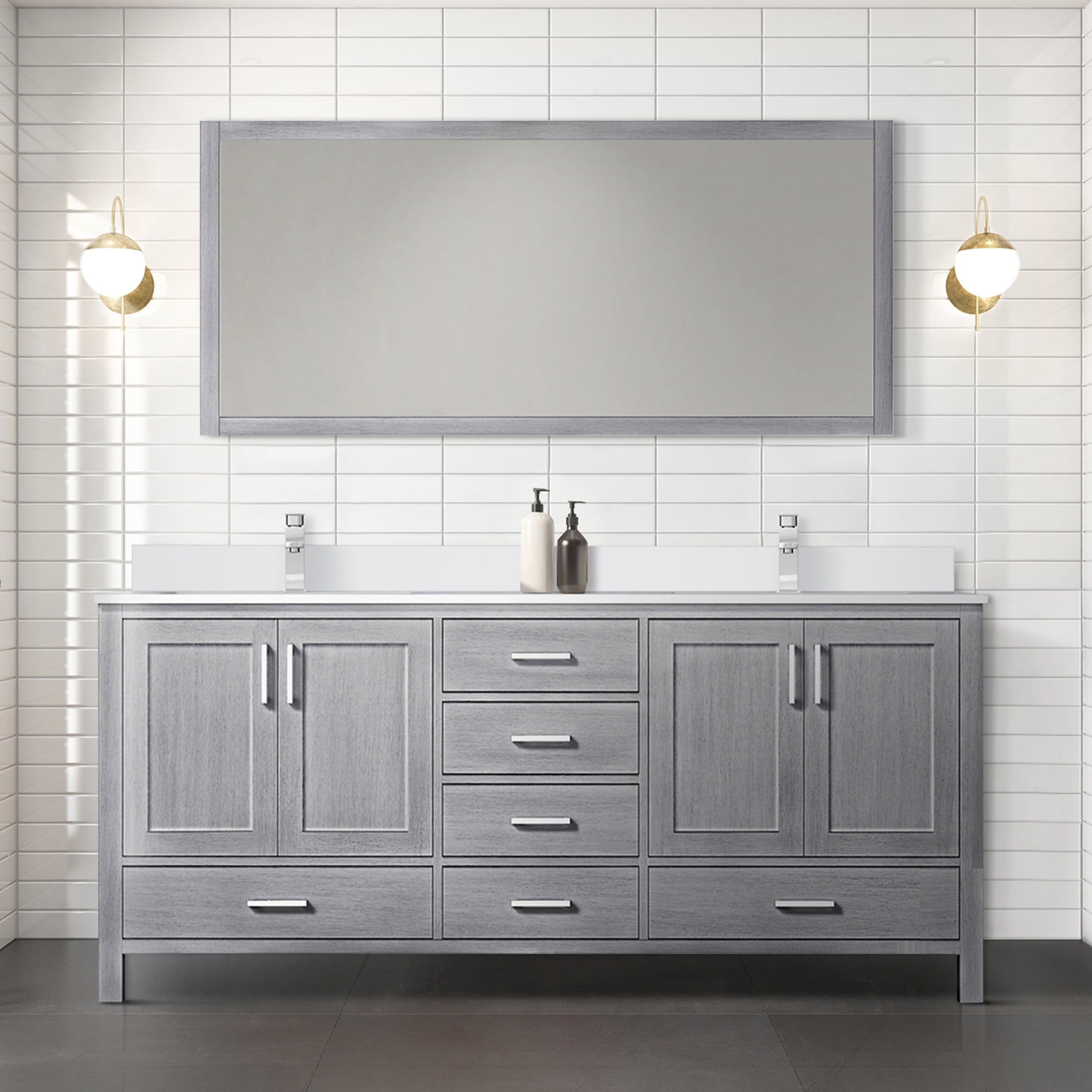 Grey Distressed Bath Vanity 72", Quartz Top, Solid Wood, Charming 72 In With White Top ...