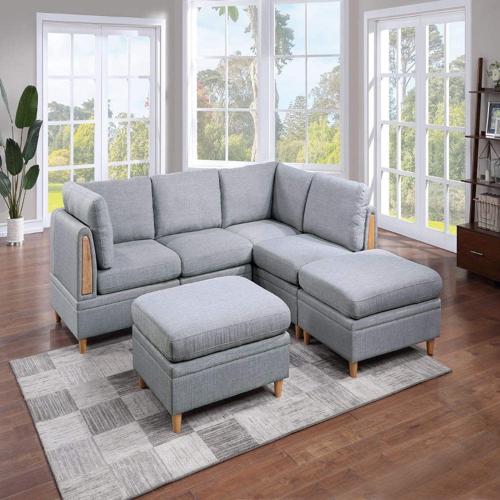 Grey Dorris Fabric Modular Sofa Set Corner Wedges Armless Chair Ottomans 6pc - Walmart.com