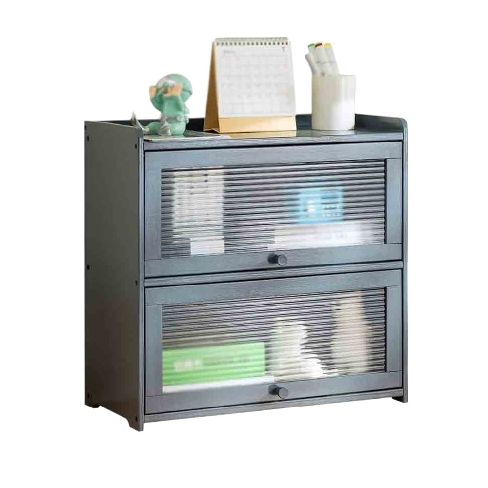 Grey Double Tier Desktop Bookshelf, Bamboo Storage Shelf, with Hovering ...