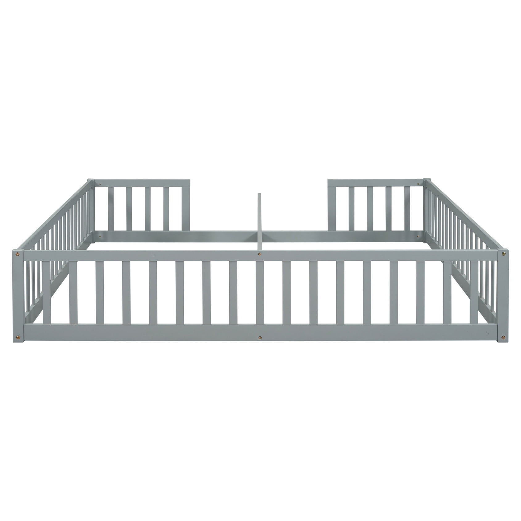 Grey Double Twin Floor Bed with Fence and Guardrails | Shared Opening ...