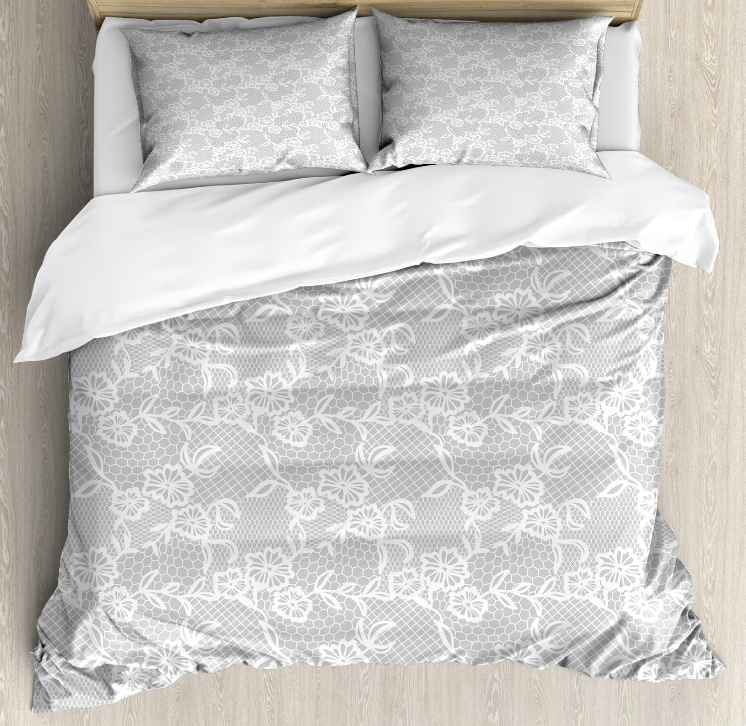 Grey Duvet Cover Set, Art Inspired Oriental Turkish Lace Pattern with ...