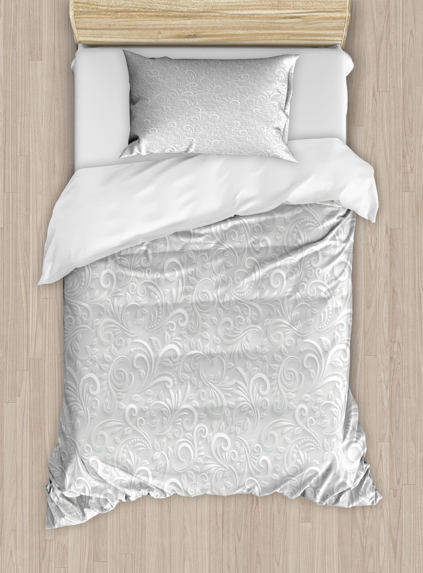 Grey Duvet Cover Set, Classic Floral Swirling and Curving Victorian ...