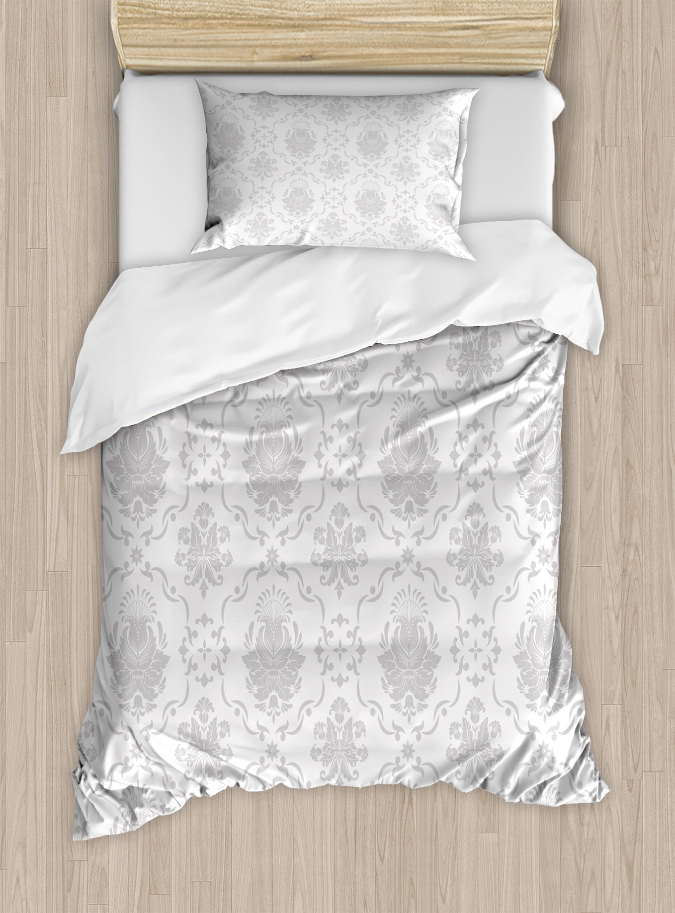 Grey Duvet Cover Set, Classic Victorian Floral Patterns Tulips ...