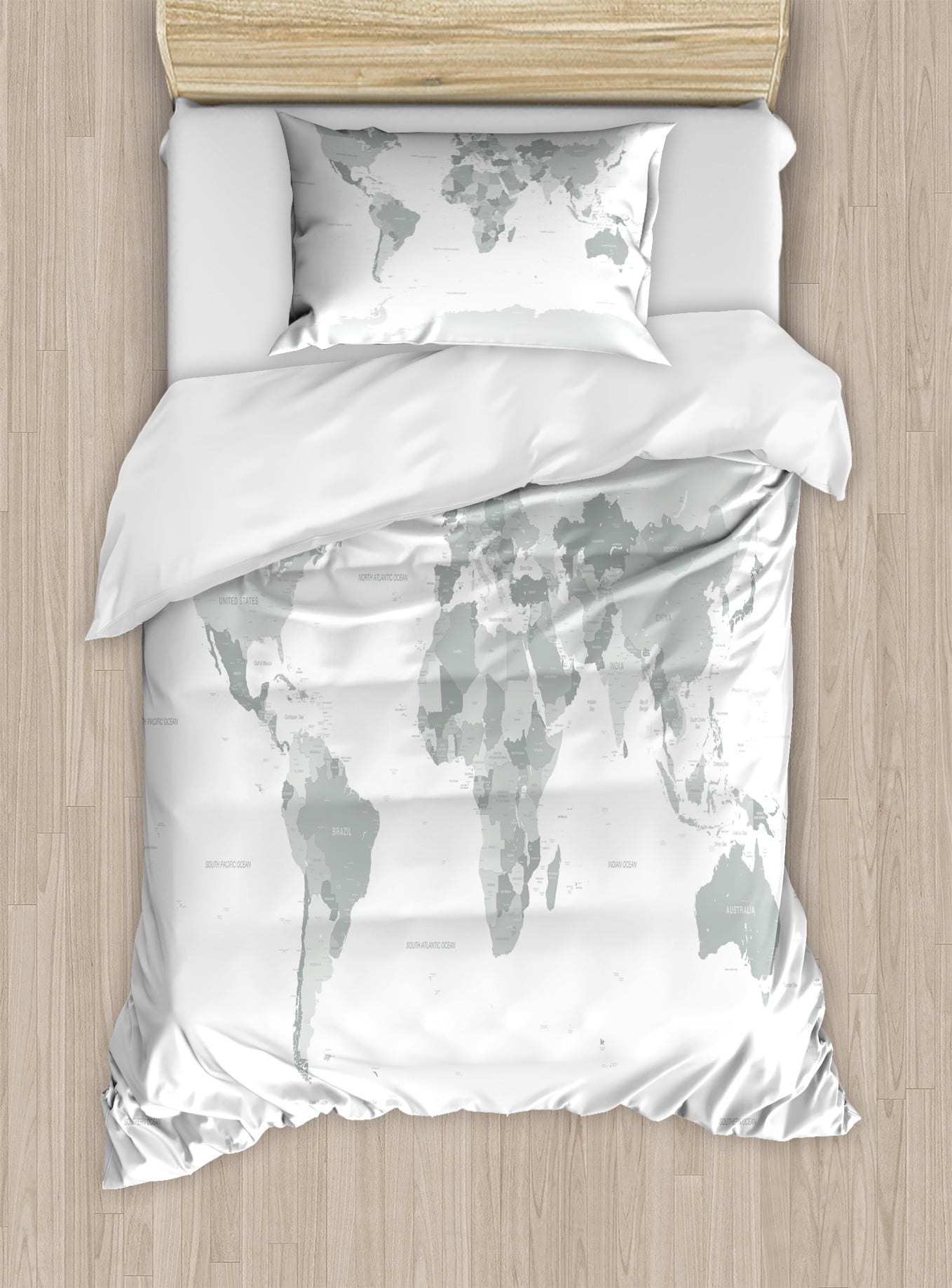 Grey Duvet Cover Set, Detailed World Map with All Countries Major ...