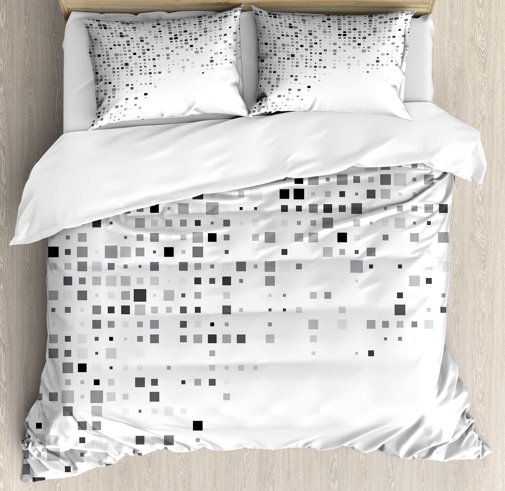 Grey Duvet Cover Set, Digital Pattern Composed of Geometric Elements ...
