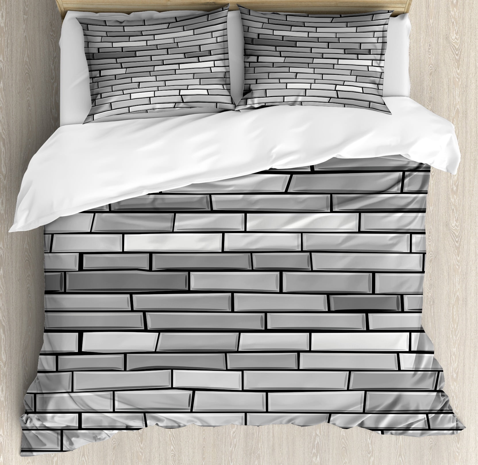 Grey Duvet Cover Set, Illustration of Brick Wall Contemporary Artprint ...
