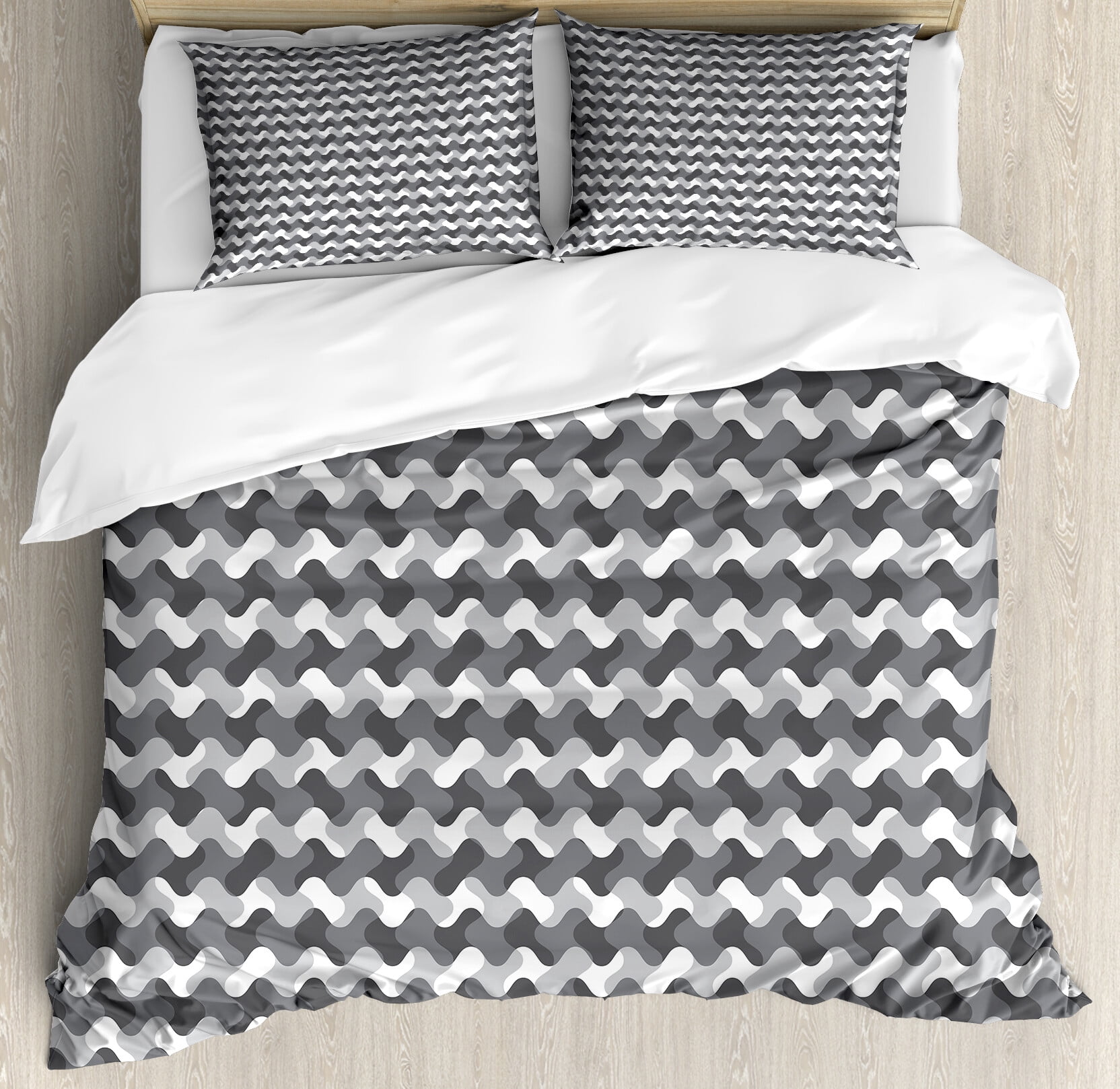 Grey Duvet Cover Set, Minimalist Gradient Wavy Flat Lines Various Color ...