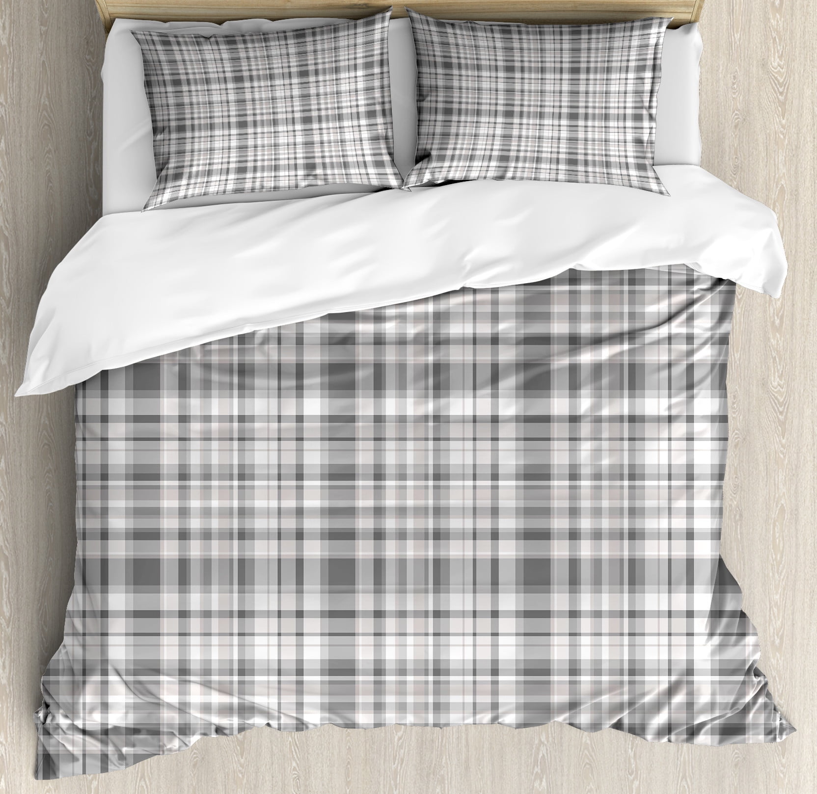 Grey Duvet Cover Set, Pattern with Modified Stripes Crossed Horizontal ...