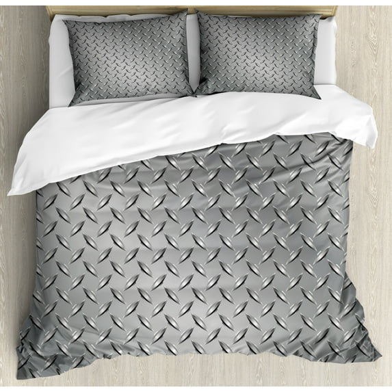 Grey Duvet Cover Set Queen Size, Wire Fence Design Netting Display with ...
