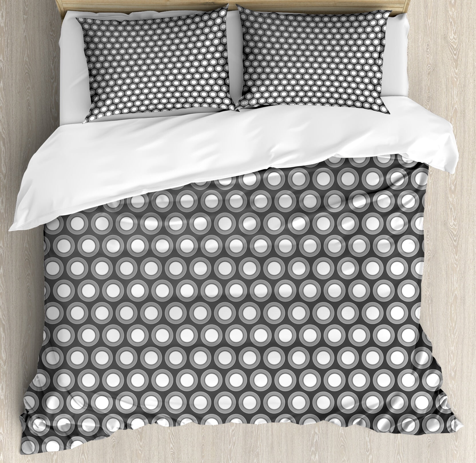 Grey Duvet Cover Set, Shadowed Holes Circular with Disc Forms Unusual ...