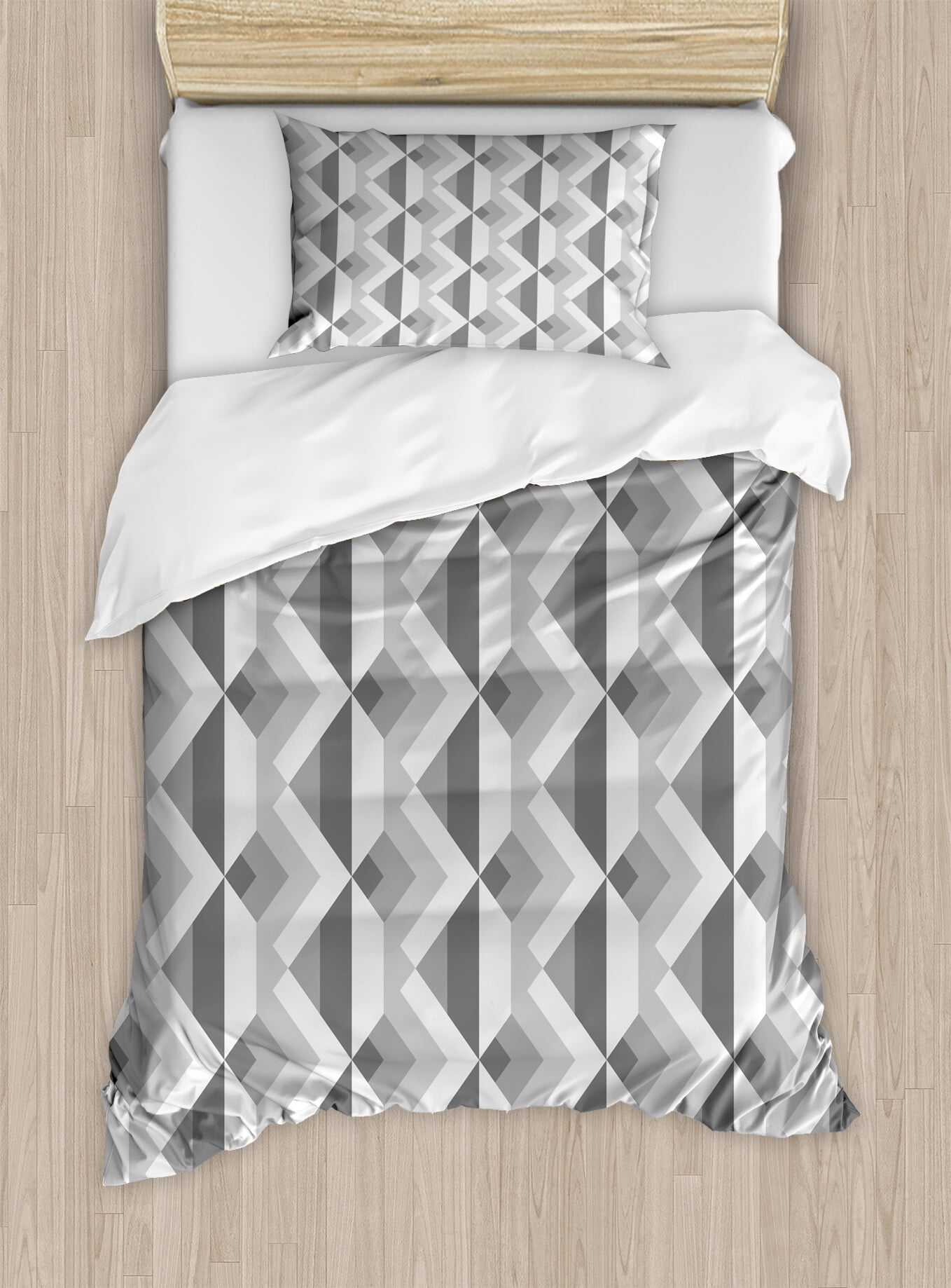 Grey Duvet Cover Set, Triangles with Parallel Lines in Dark Retro ...
