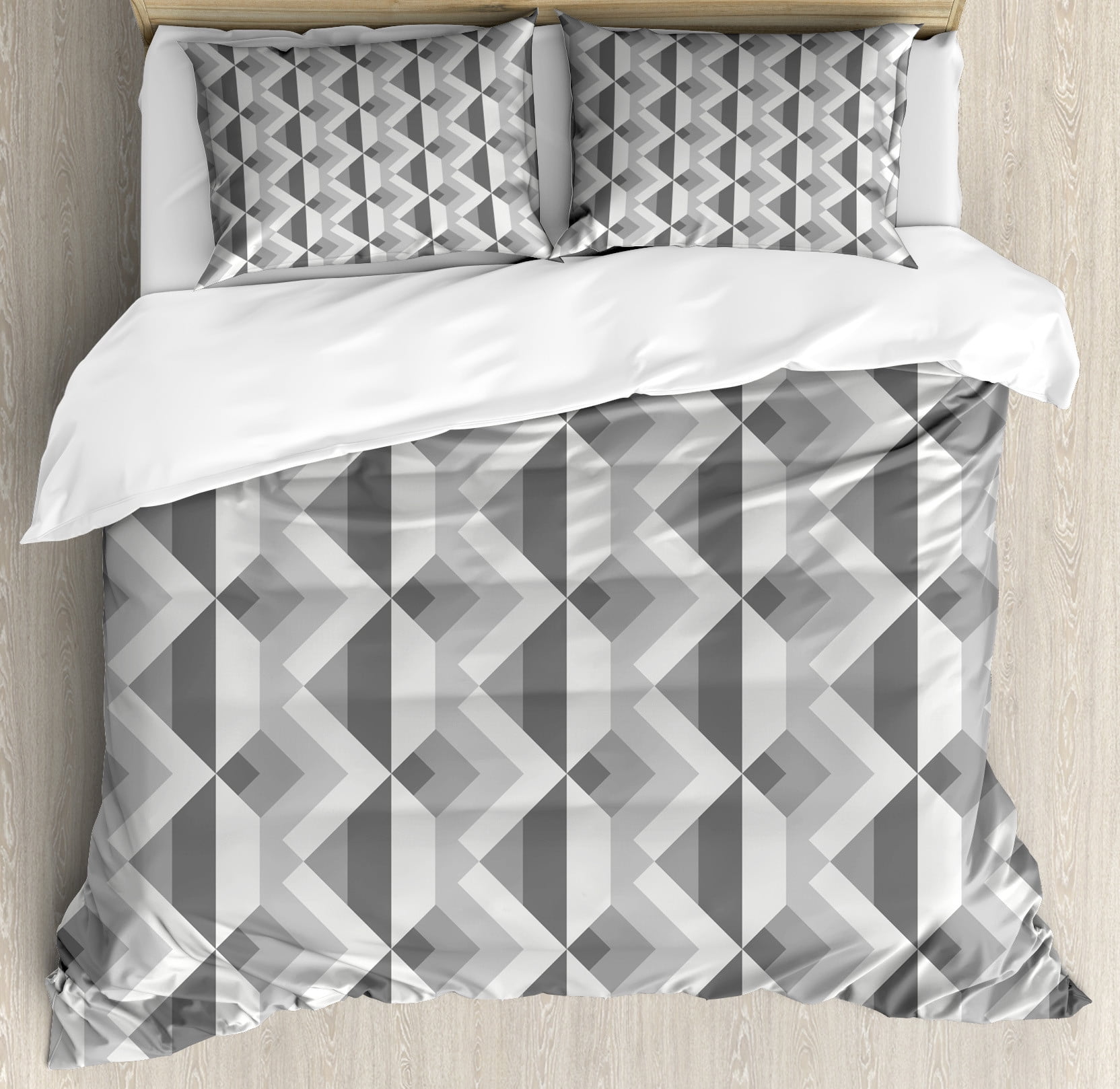 Grey Duvet Cover Set, Triangles with Parallel Lines in Dark Retro ...