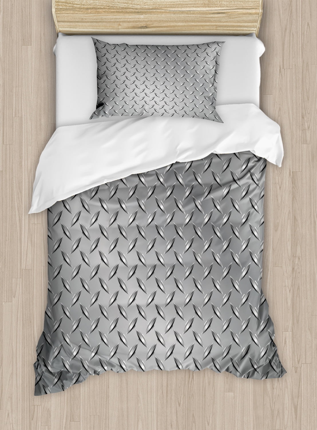 Grey Duvet Cover Set Twin Size, Wire Fence Design Netting Display with ...