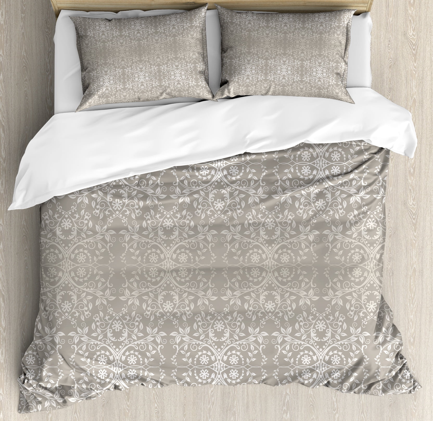 Grey Duvet Cover Set, Victorian Lace Flowers and Leaves Retro ...