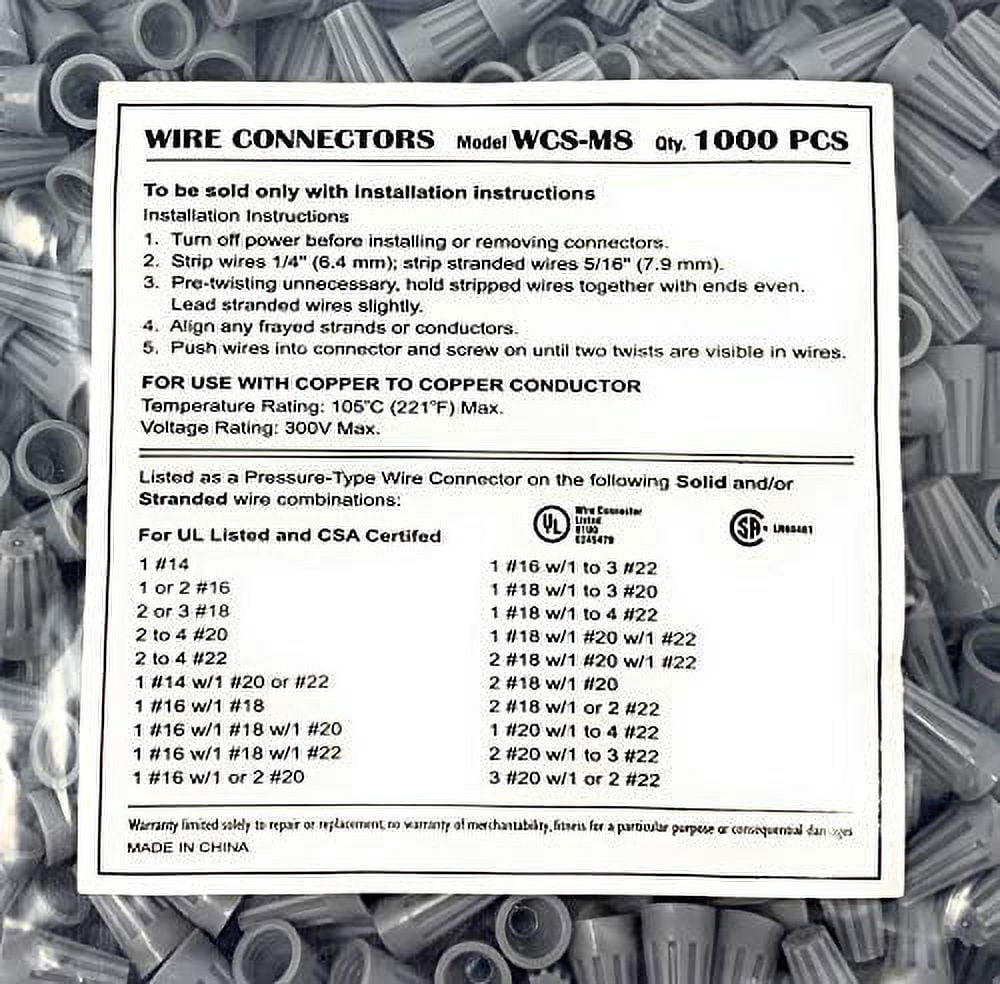 Grey Electrical Wire Connectors UL - 1000 PACK - Walmart.com