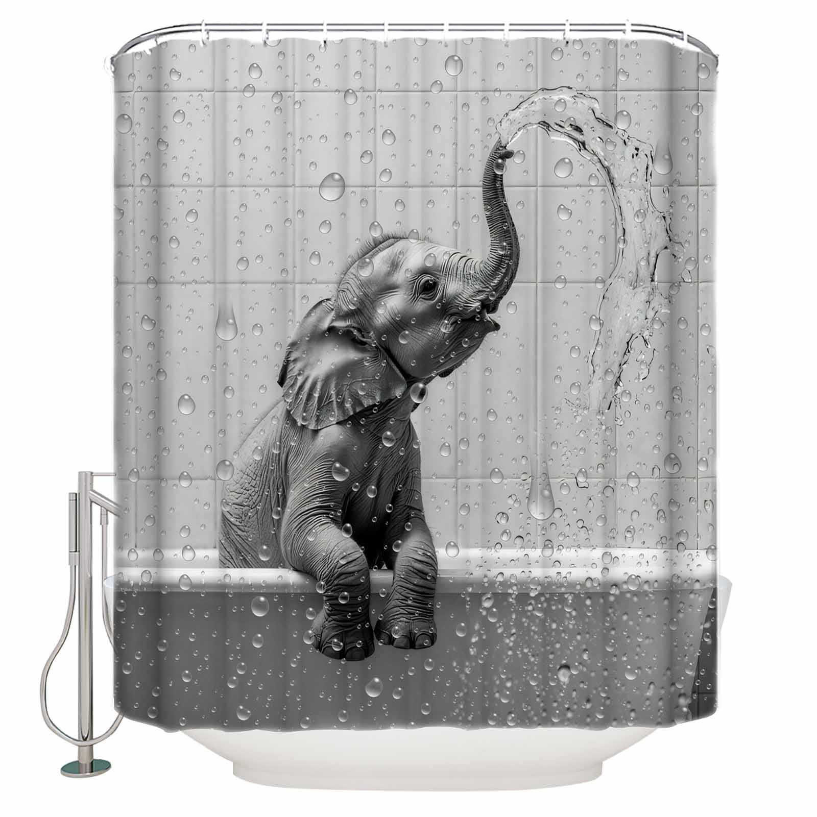Grey Elephant Bathroom Shower Curtains with 12 Hooks Polyester ...