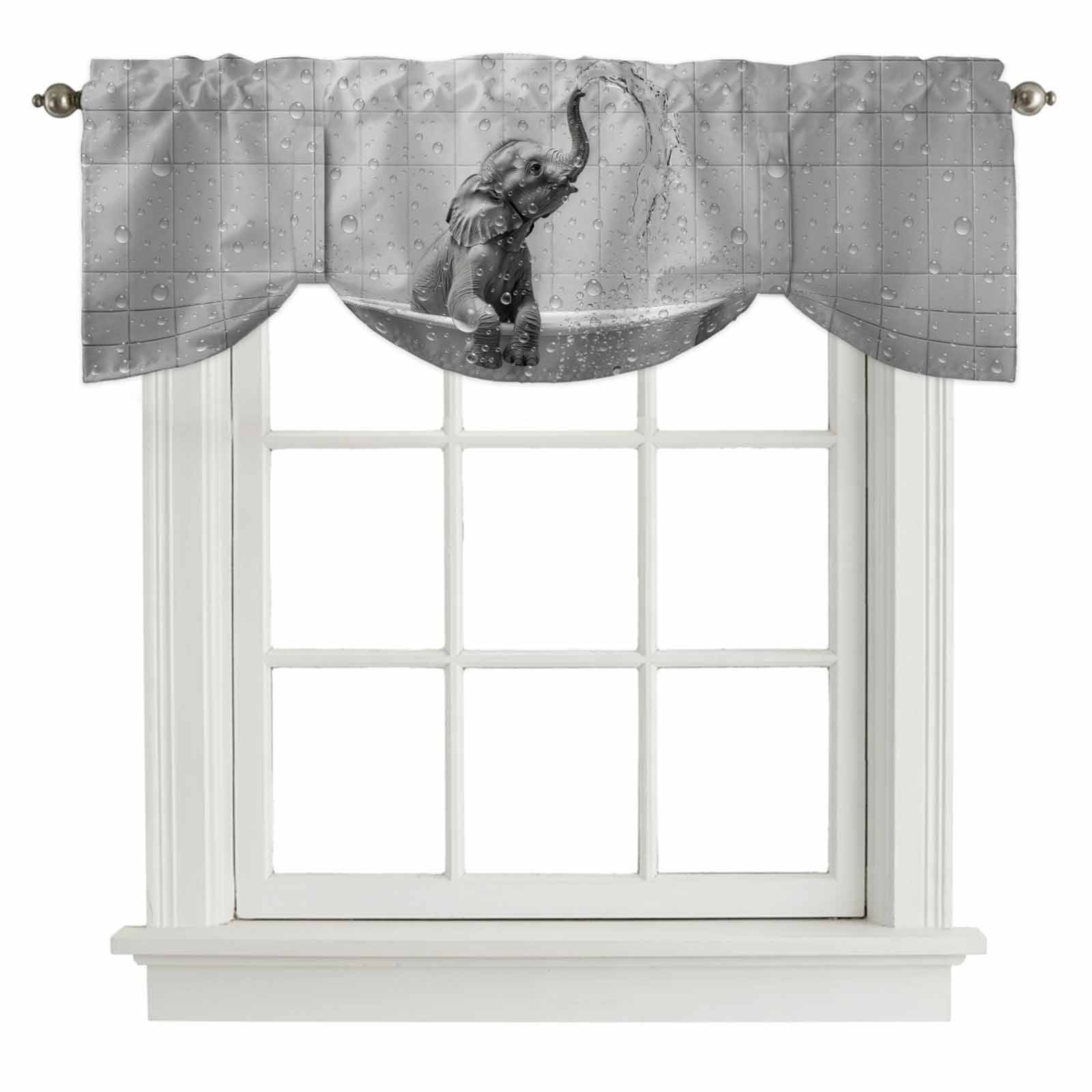 Grey Elephant Tie Up Valance Curtains for Windows, Kitchen Curtains ...