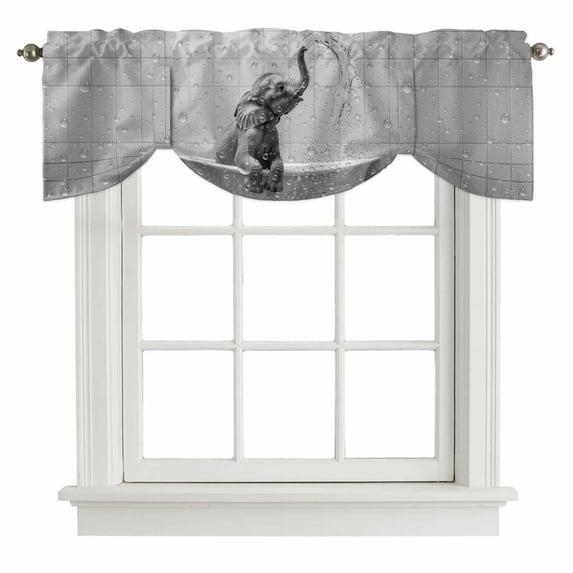 Grey Elephant Tie Up Valance Curtains for Windows, Kitchen Curtains ...