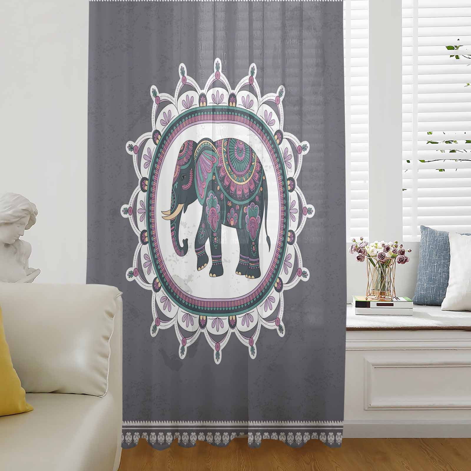 Grey Elephants Semi Sheer Curtains Drapes for Living Room,Bedroom ...