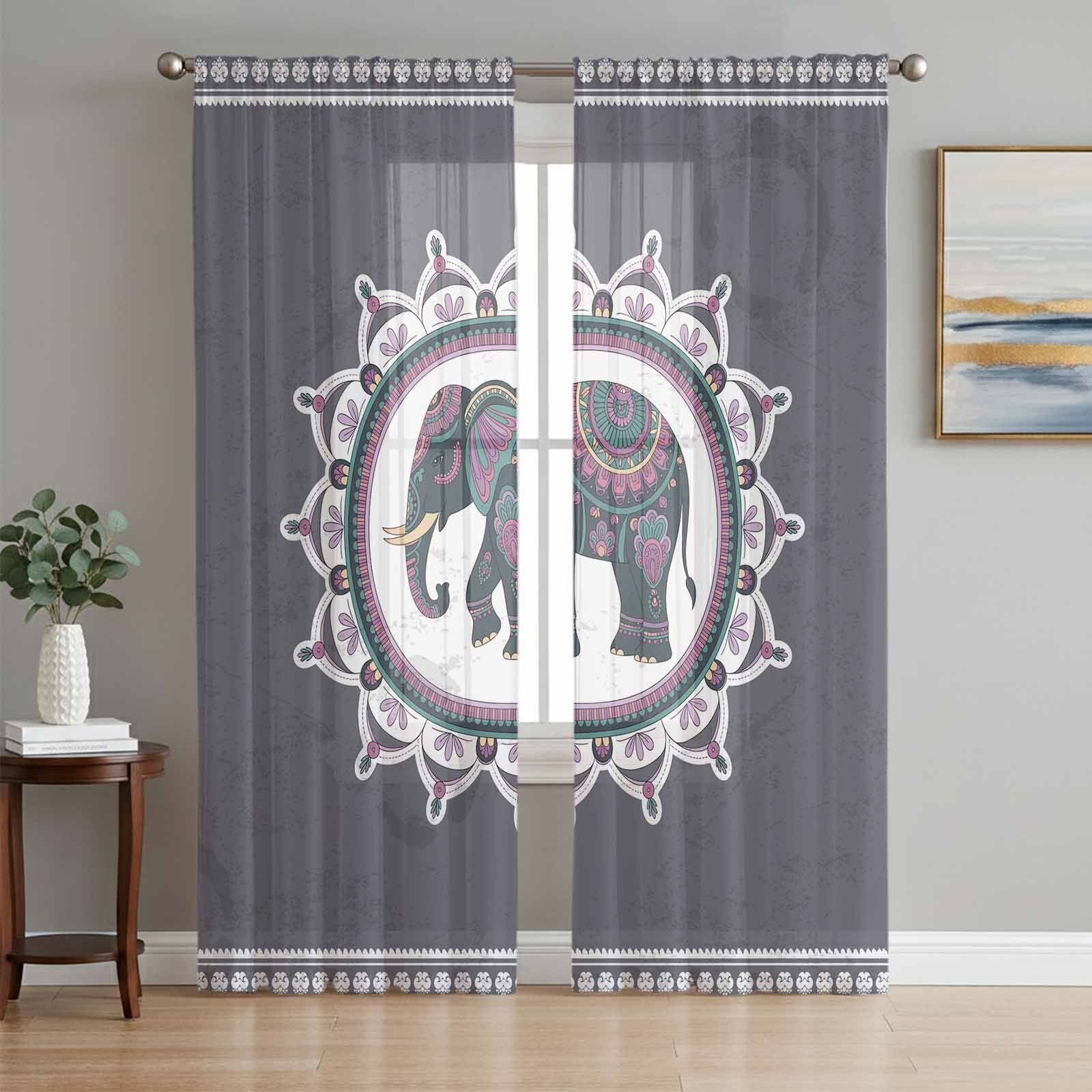Grey Elephants Sheer Curtains 72 Inch Length 2 Panels Set, Modern ...