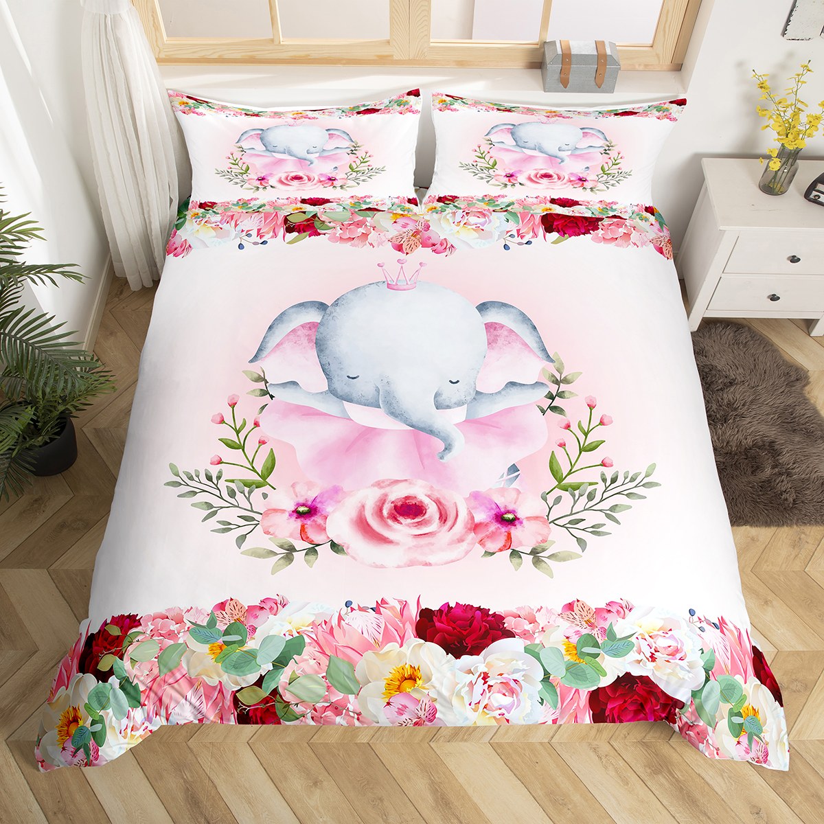 Grey Eleplant Bedding Set King Size,Cartoon Eleplant Jungle Wild ...