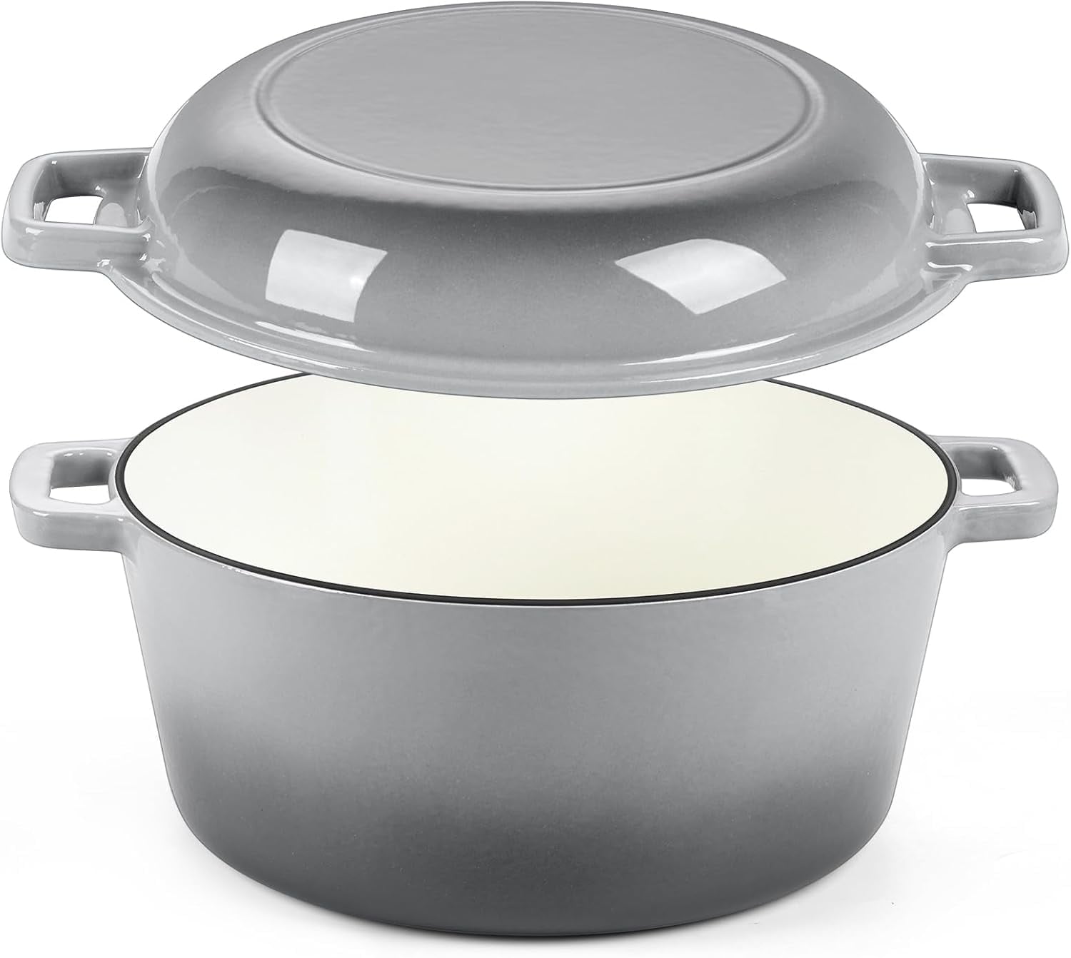 Grey Enameled Cast Iron Dutch Oven for Bread Baking, 5Qt 2-in-1 Round ...