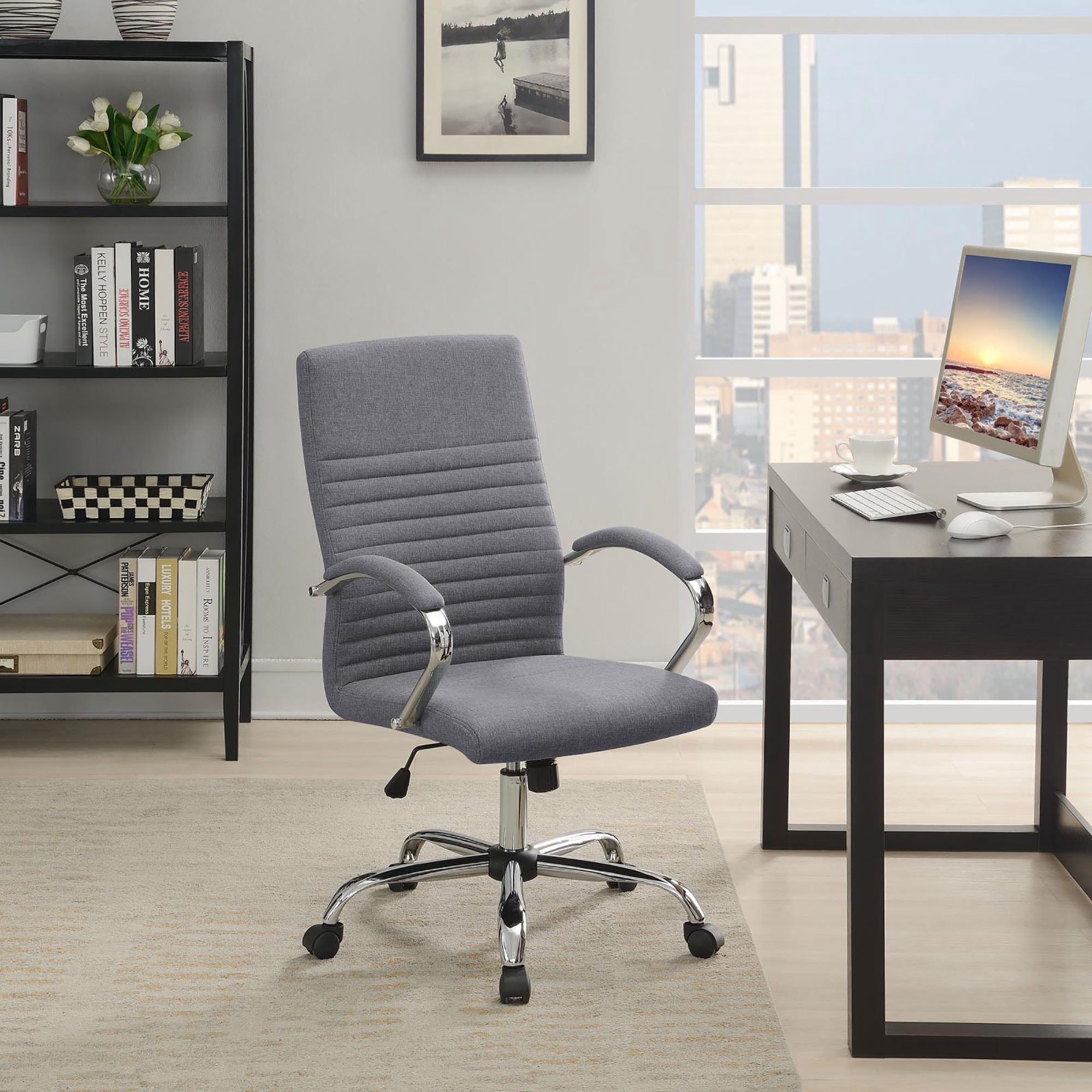 Grey Ergonomic Office Chair with Adjustable Height & Wheels for ...