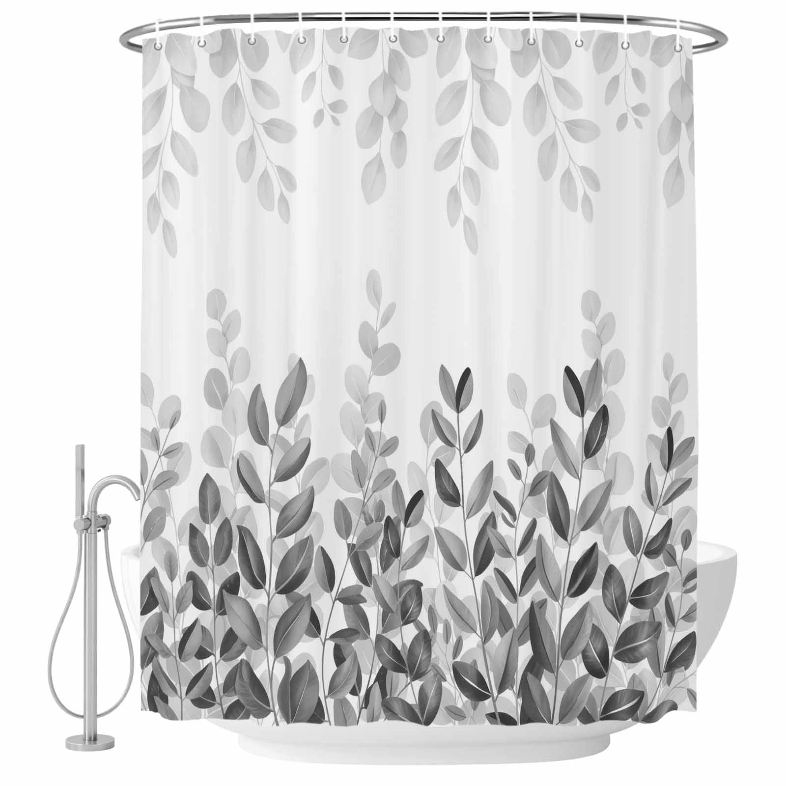 Grey Eucalyptus Bathroom Shower Curtains with Hooks, Retro Fall ...