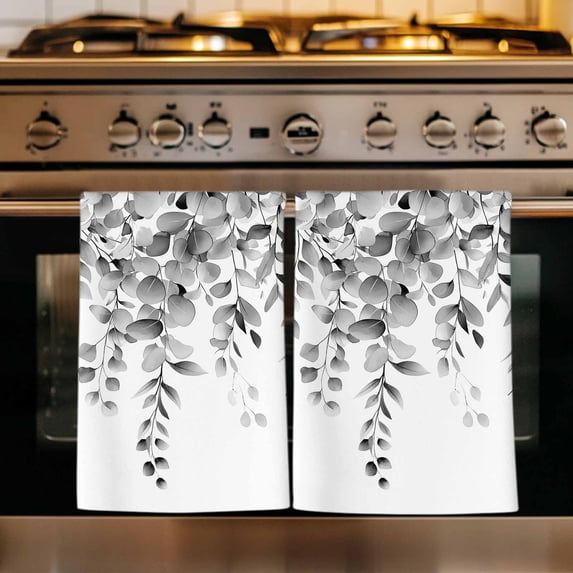 Grey Eucalyptus Kitchen Towels Set of 4, Botanical Leaves Aesthetics ...