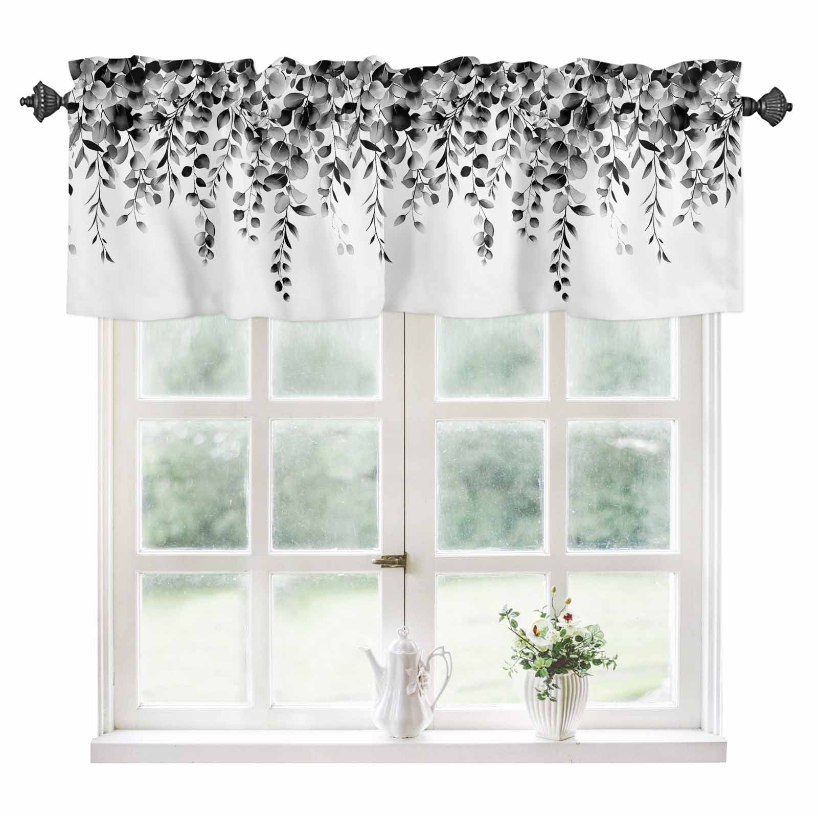 Grey Eucalyptus Kitchen Valances for Windows 42x12 Inch Kitchen ...