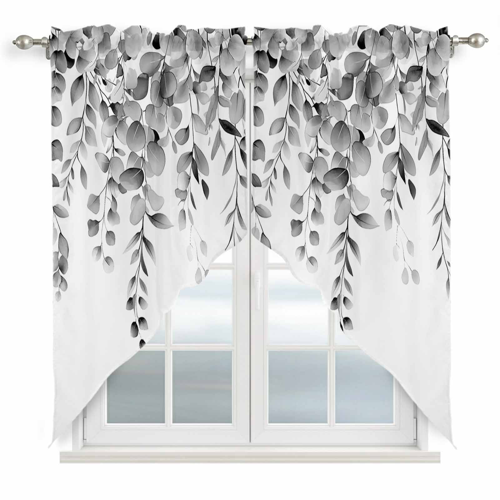 Grey Eucalyptus Kitchen Window Curtains, Swag Curtains Valance for ...