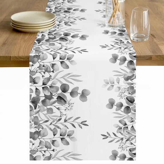 Grey Eucalyptus Leaves Cotton Linen Rectangle Table Runners 13"x108 ...