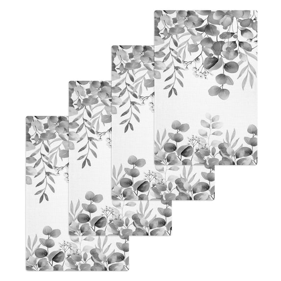 Grey Eucalyptus Leaves Kitchen Dish Towels for Drying Dishes Set of 4 ...