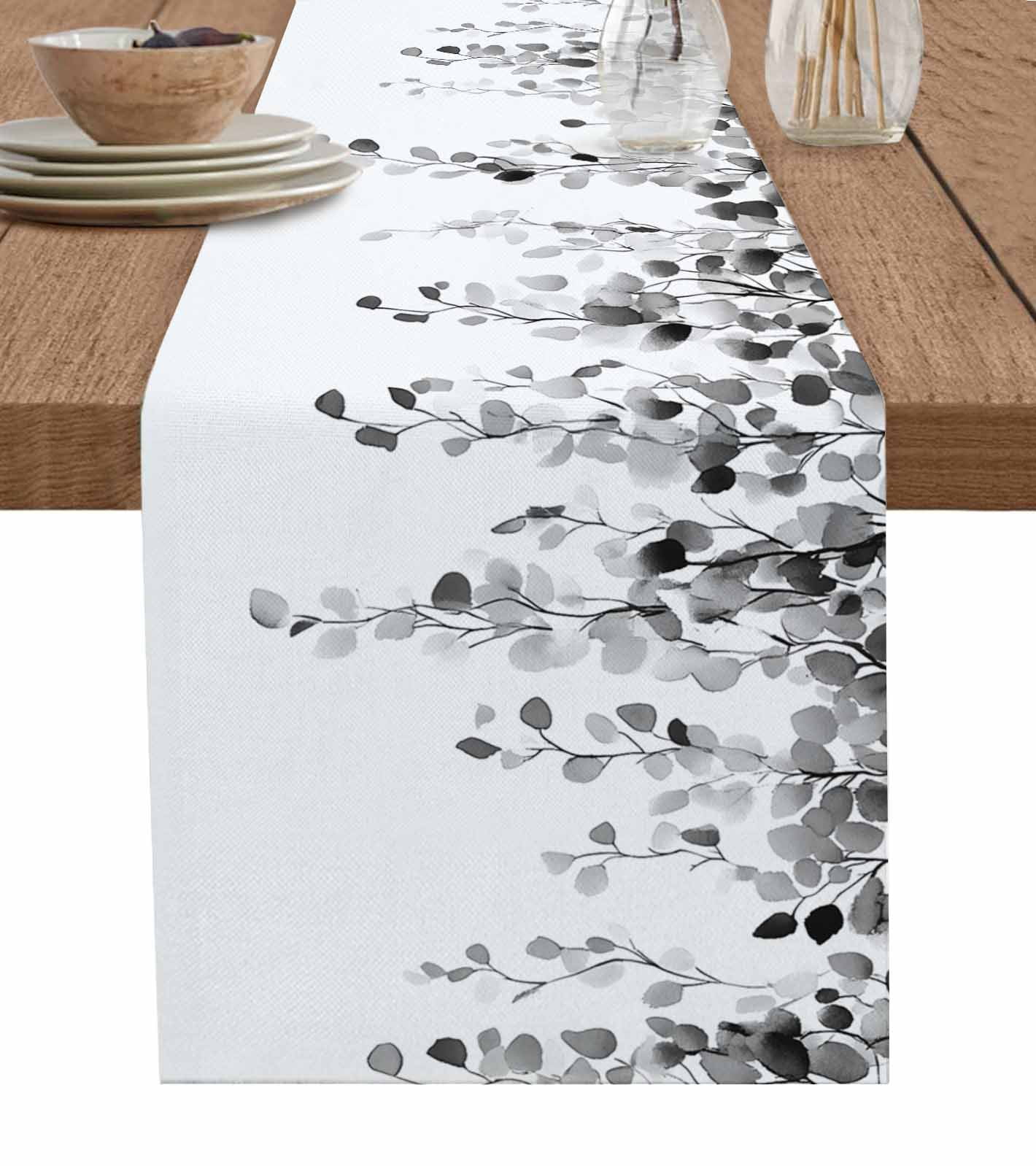 Grey Eucalyptus Leaves Table Runner Summer Botanical Farmhouse ...