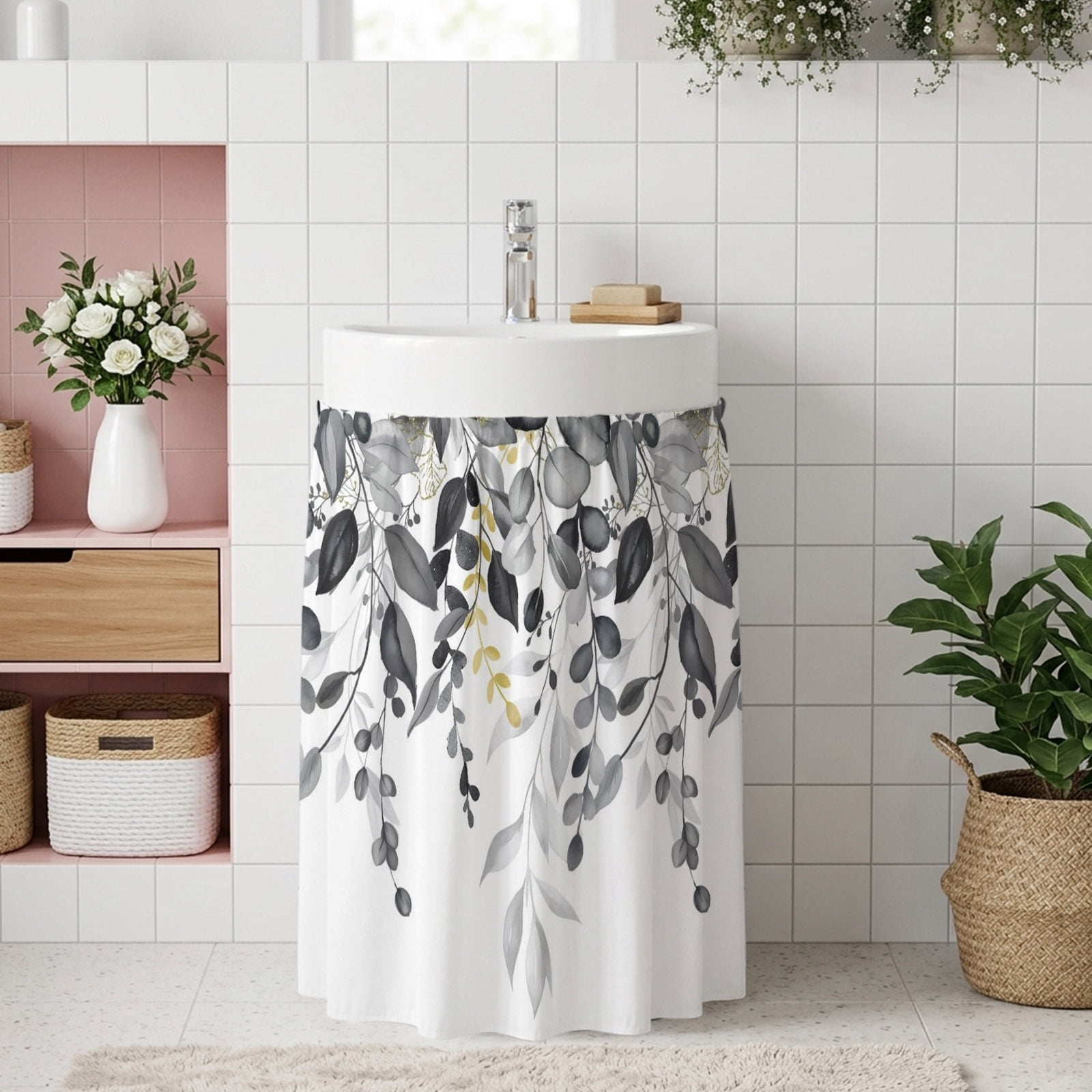 Grey Eucalyptus Small Cabinet Curtain 11''x13'', Watercolor Spring ...
