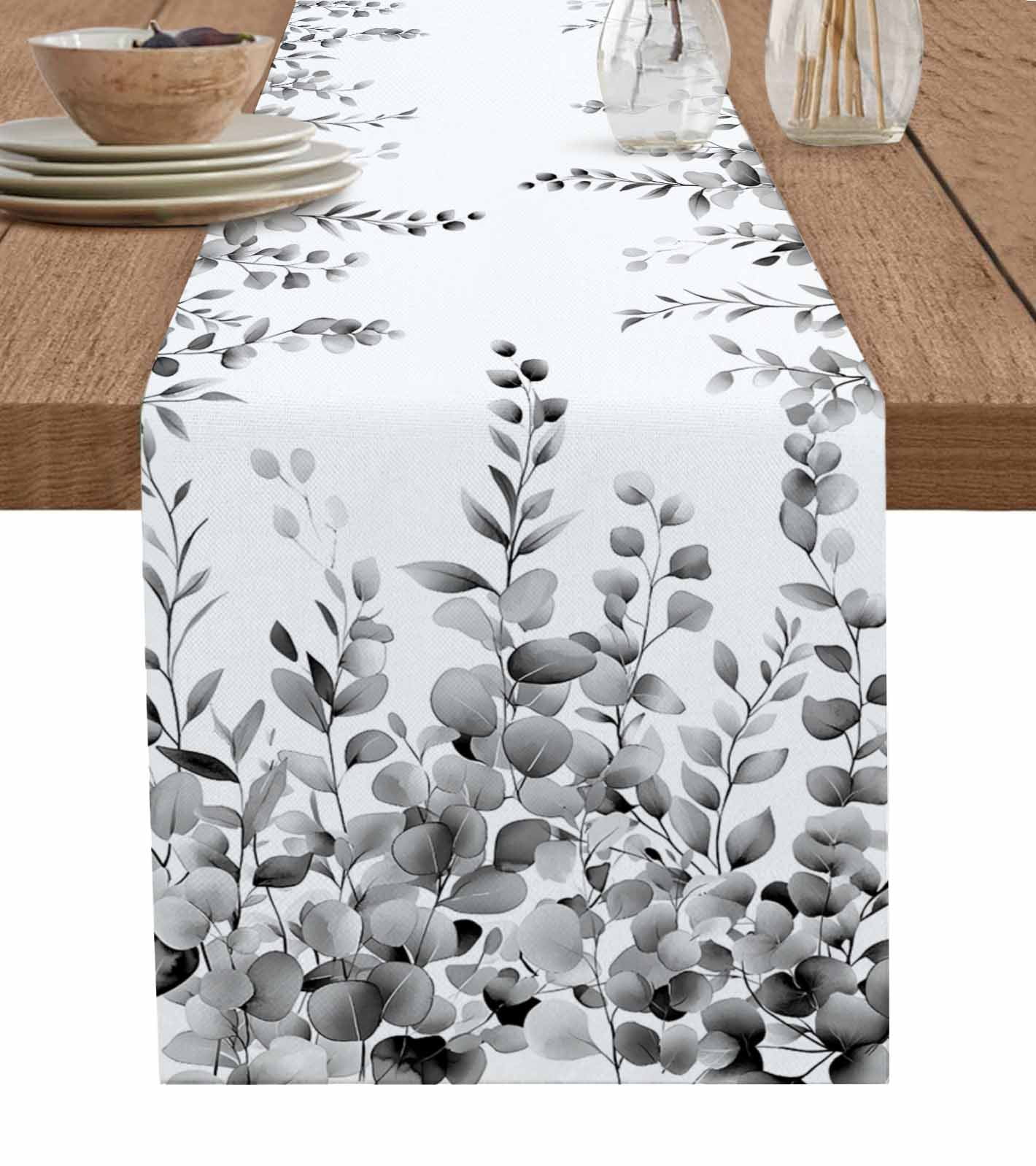 Grey Eucalyptus Table Runner 72 Inches, Botanical Leaves Aesthetics ...