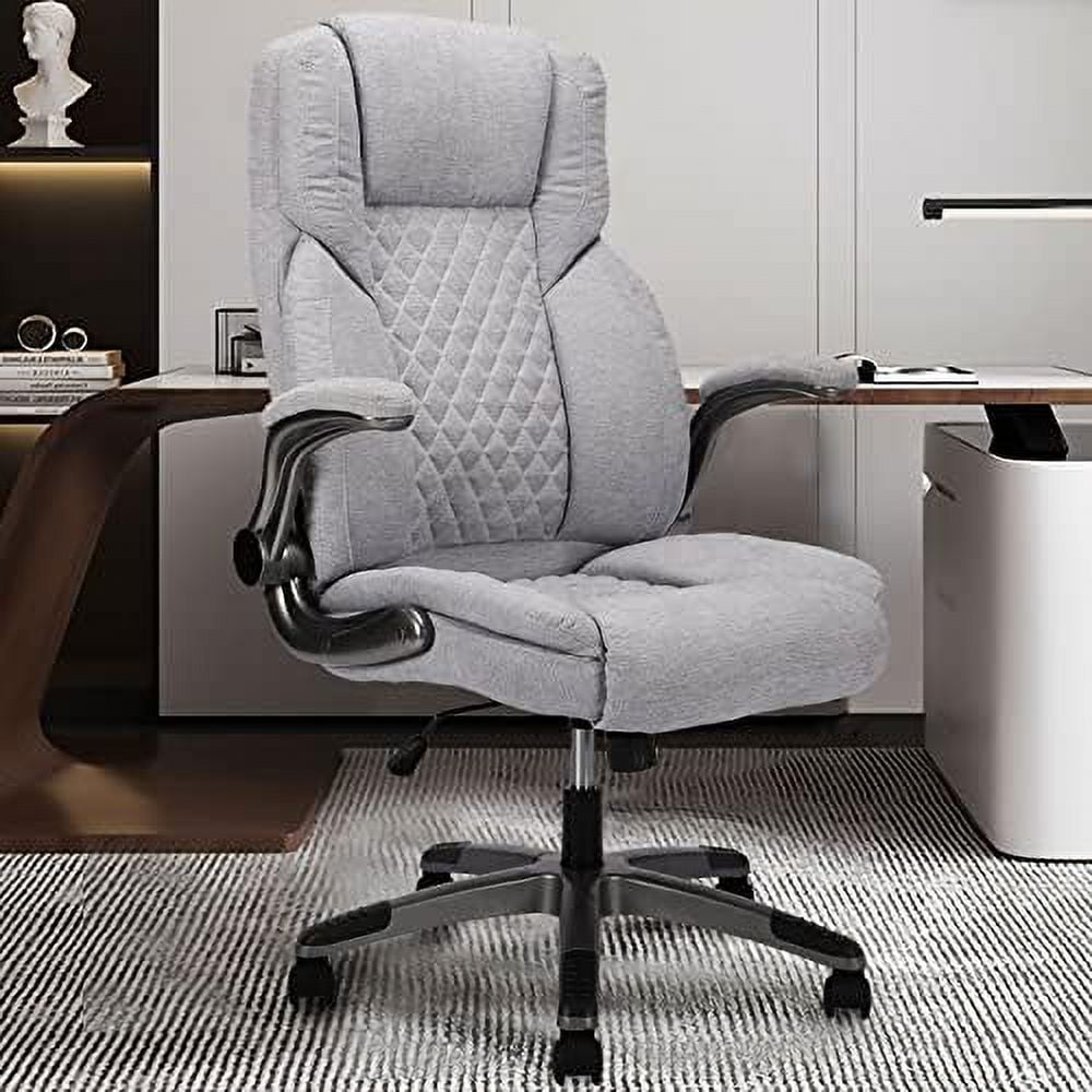 Grey Executive Office Chairs with Wheels Fabric 90-120°Rocking ...