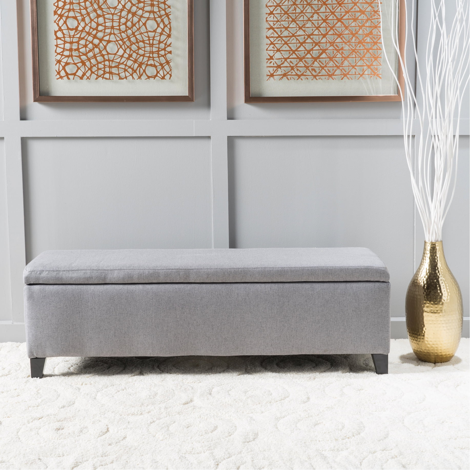 Grey Fabric Bedroom Bench With Storage - Comfort And Style Entryway ...