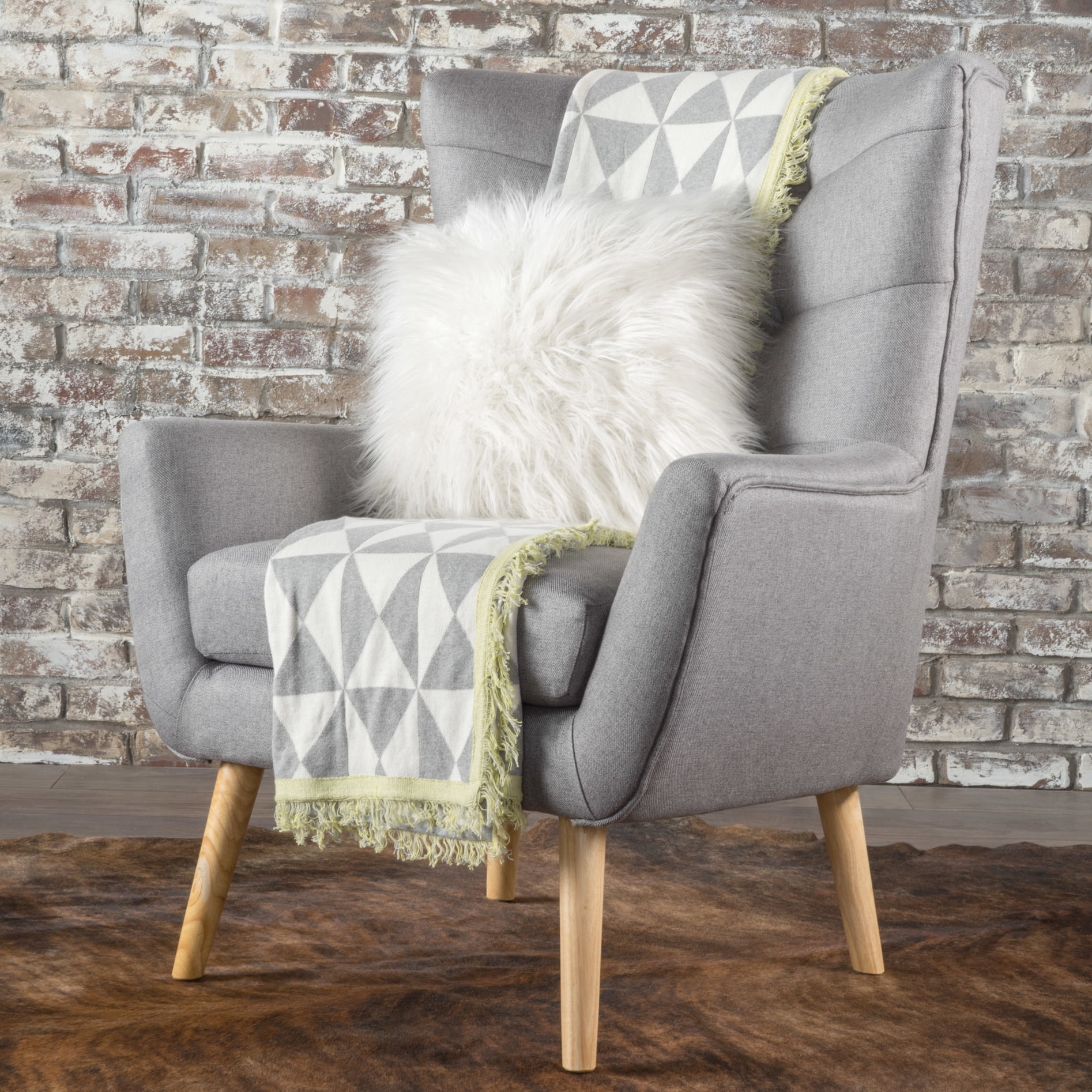 Grey Fabric Club Lounge Chair With And Removable Seat Pad Mid-century ...