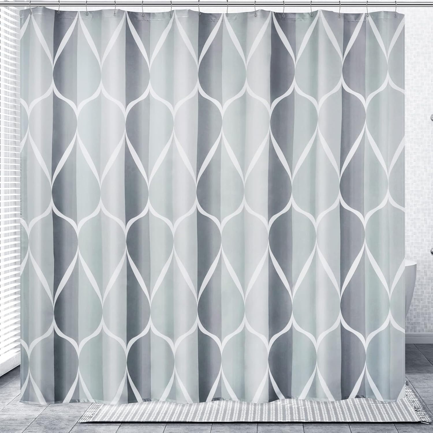 Grey Fabric Geometric Shower Curtain W 84 x H 72,Waterproof Design and Polyester,Quick-Drying ...